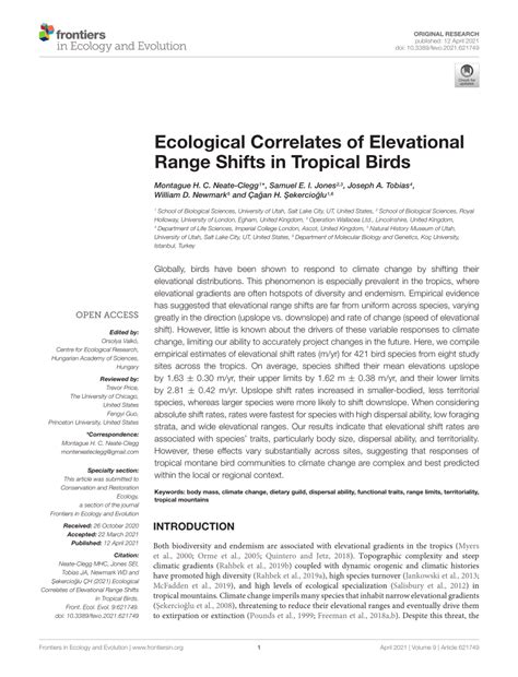 Pdf Ecological Correlates Of Elevational Range Shifts In Tropical Birds