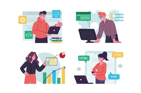 premium vector set concept software developers with people scene in