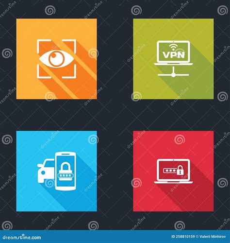 Set Eye Scan VPN Computer Network Smart Car Security System And Laptop With Password Icon