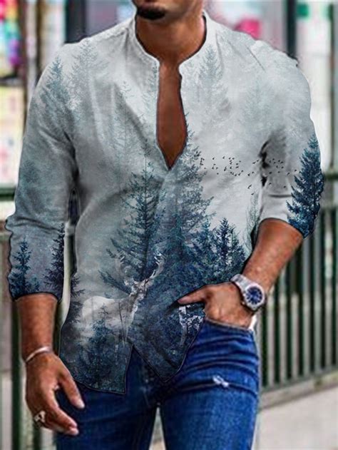 Herren Hemd Print Graphic Baum Ständer Casual Täglich 3d Druck Button Down Langarm Oberteile