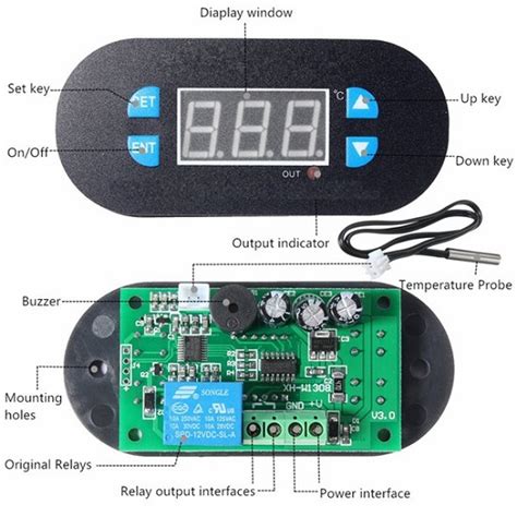 DIY Digital Thermostat Temperature Controller Adjustable Sensor Meter With Blue LED Dc V Xd