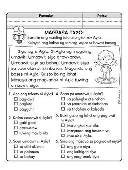 Filipino Reading Passages With Comprehension Questions Set 1 Fun