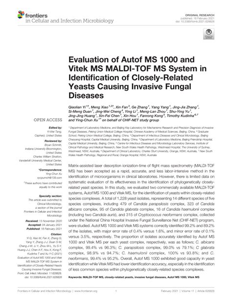 Pdf Evaluation Of Autof Ms 1000 And Vitek Ms Maldi Tof Ms System In Identification Of Closely