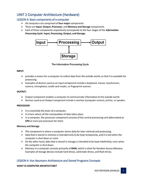 Unit 2 Computer Architecture Each Of These Components Respectively