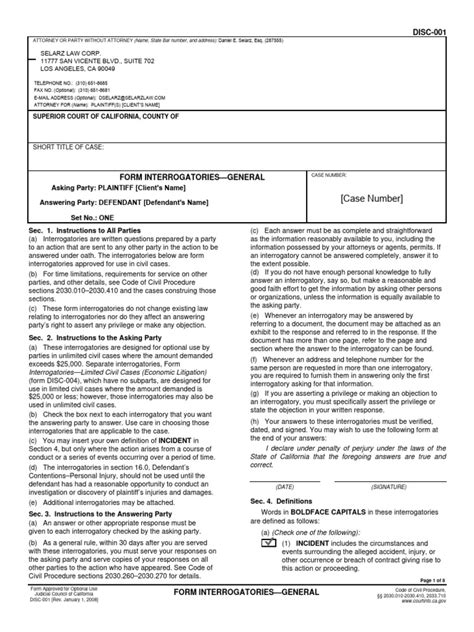 Form Interrogatories Pdf Interrogatories Discovery Law