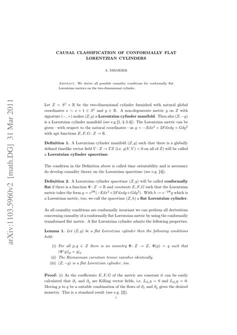 Pdf Causal Classification Of Conformally Flat Lorentzian Cylinders