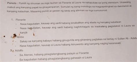 Panuto Pumili Ng Sinuman Sa Mga Tauhan Sa StudyX