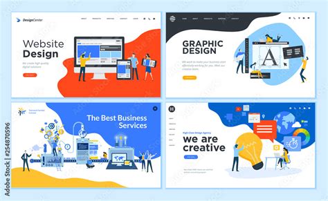Set Of Flat Design Web Page Templates Of Graphic Design Website Design And Development Social
