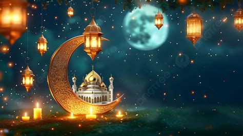 3차원 3d 문 모스크 밤 별이 빛나는 하늘 랜턴 라마단 축제 웹 배너 광고 배경 라마단 이슬람 무슬림 배경 일러스트 및 사진 무료 다운로드 Pngtree