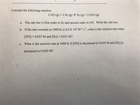 Solved Consider The Following Reaction 2 No G 2 H2 G