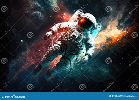 Artistic Astronaut Floating Through Space Surrounded By Stars And Galaxies Royalty Free Stock