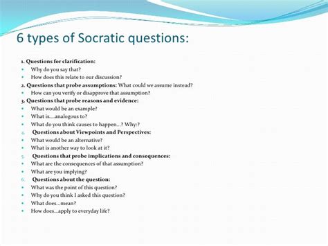 Six Types Of Socratic Questions With Examples Handout Images