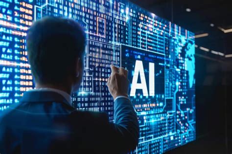 Sophisticated Ai Control Room With Person Analyzing Digital Data