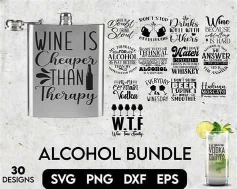 Alcohol Svg Bundle Funny Flask Sayings Svg Whiskey Quotes Svg