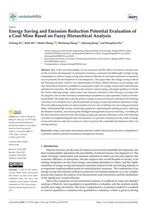 Pdf Energy Saving And Emission Reduction Potential Evaluation Of A Coal Mine Based On Fuzzy