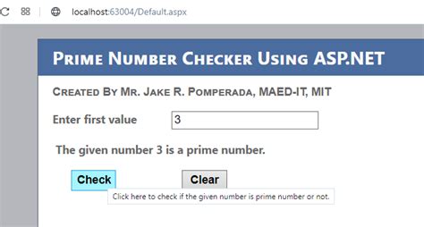Free Programming Source Codes And Computer Programming Tutorials Prime Number Checker Using Aspnet