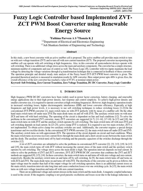 Fuzzy Logic Controller Based Implemented Zvt Zct Pwm Boost Converter