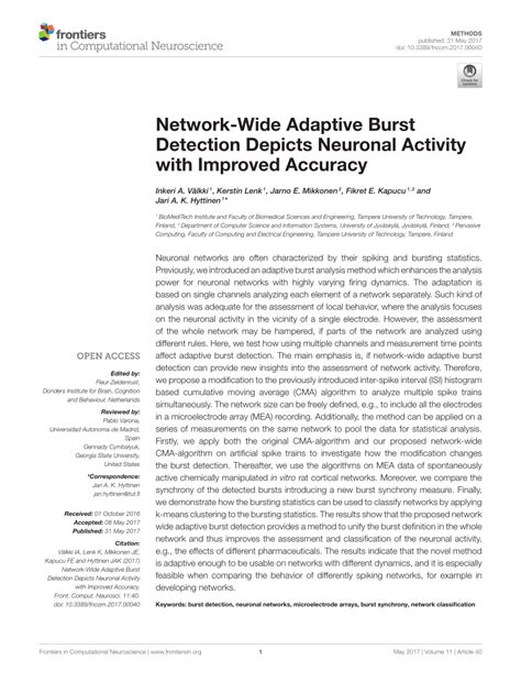 Pdf Network Wide Adaptive Burst Detection Depicts Neuronal Activity