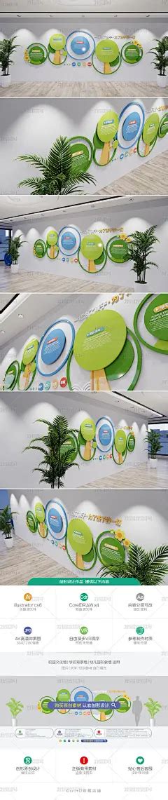 绿色树木校园文化墙幼儿园形象墙培训班背景墙 花瓣网