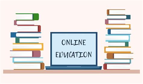 온라인 교육 개념 노트북과 책 더미 프리미엄 벡터