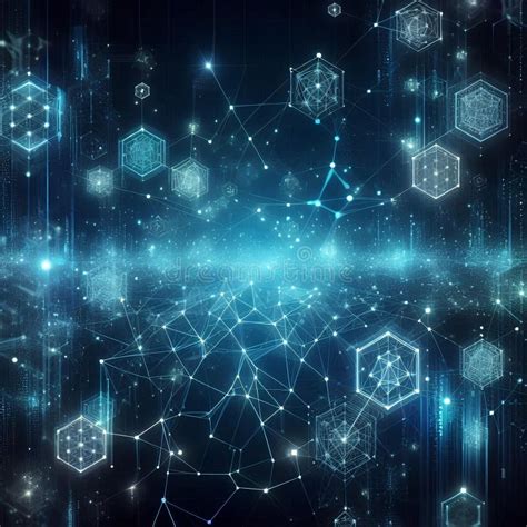 Futuristic Digital Network With Interconnected Nodes And Hexagonal Patterns Blockchain