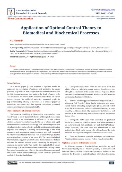 Pdf Application Of Optimal Control Theory To Biomedical And
