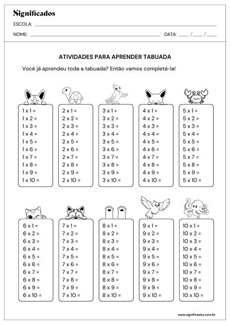 Atividades Das Tabuadas De Multiplicação Para Imprimir Significados