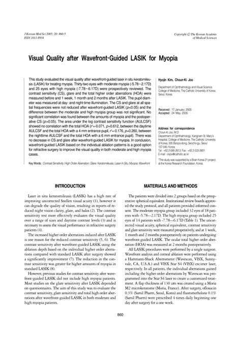 Pdf Visual Quality After Wavefront Guided Lasik For Myopia