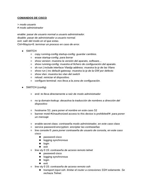Comandos De Cisco 7 Pdf Enrutador Computación Ingeniería Informática