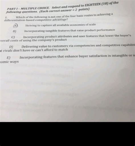 Solved Part Multiple Choice Select And Respond To Eighteen