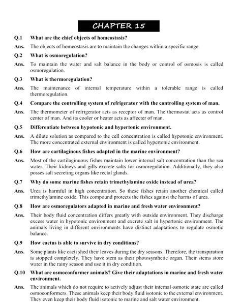 SOLUTION Chapter 15 Biology Homeostasis Notes 12th Class Short Studypool