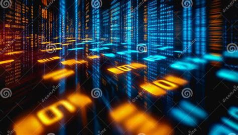 Glowing Binary Code Streams In A High Tech Futuristic Digital Scene