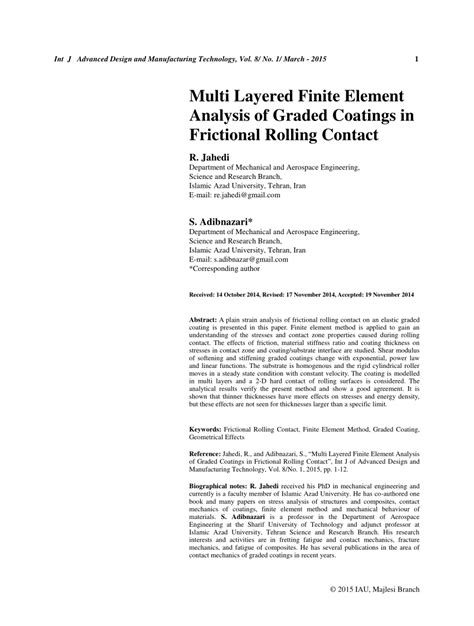 Pdf Multi Layered Finite Element Analysis Of Graded Coatings In