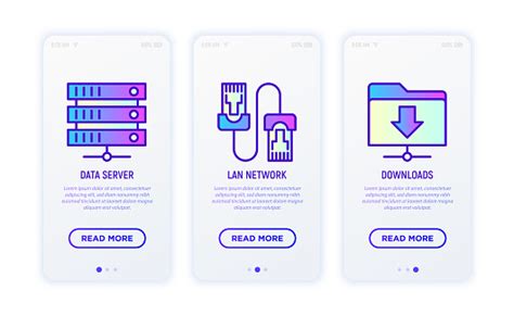 정보 기술 얇은 라인 아이콘 세트 데이터 서버 Lan 네트워크 다운로드 사용자 모바일 응용 프로그램에 대 한 현대 벡터 일러스트