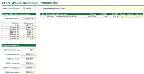 Цалин бодох ХХОАТ тооцоолох Санхүүгийн тайлан гаргах Excel Mn