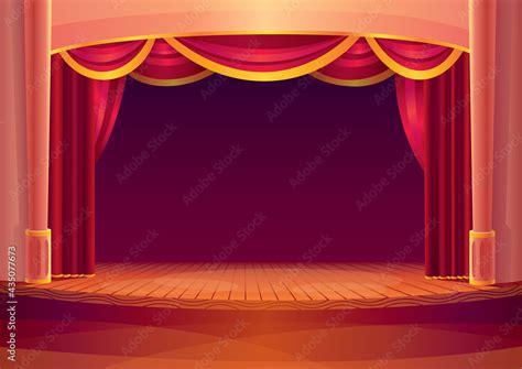 Vektorová Grafika „theater Stage With Red Curtains And On Light Vector