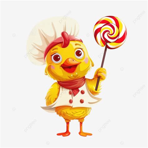 Swirl Lollipop Fried Chicken Chef Cartoon Character Cook Hen Poultry