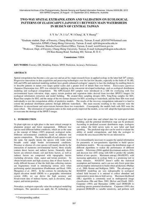 Pdf Two Way Spatial Extrapolation And Validation On Ecological