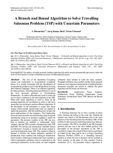 Pdf A Branch And Bound Algorithm To Solve Travelling Salesman Problem