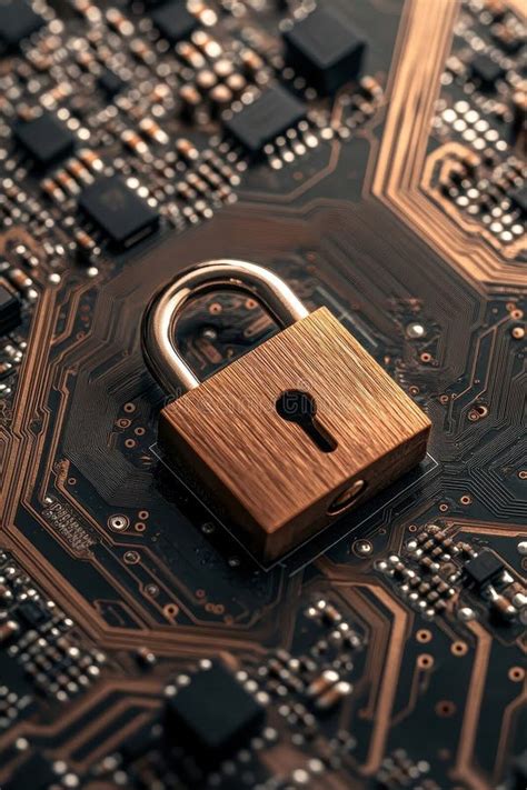 Golden Padlock Securing Dark Circuit Board Representing Cybersecurity Awareness Concept
