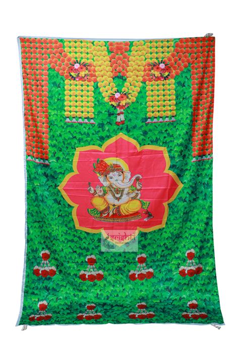 Shop Backdrop Screen Green Color With Ganesha Pattern 25 58 X 88 Inches