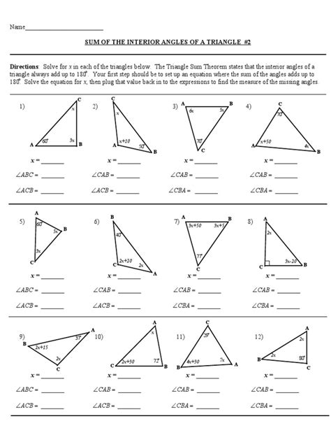 Free Sum Of Angles In A Triangle Worksheet Download Free Sum Of Angles In A Triangle Worksheet