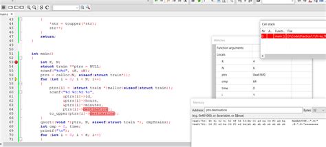 C Why Does Codeblocks Memory Dump Window Not Show The Error Stack
