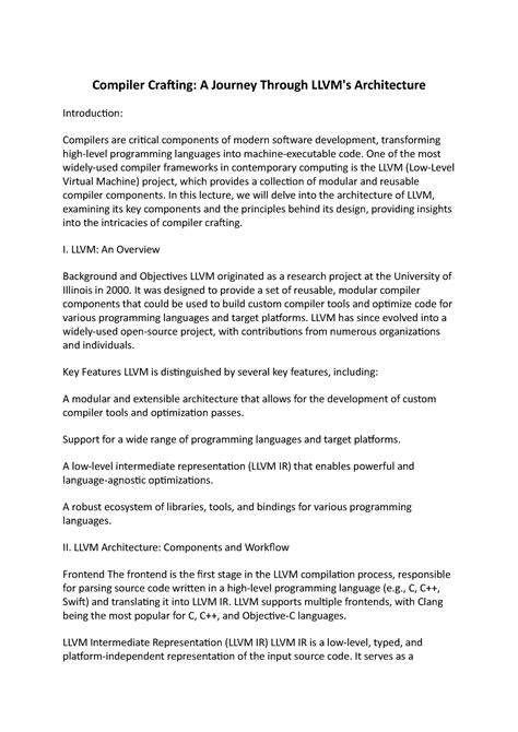 Compiler Crafting A Journey Through Llvms Architecture Compiler