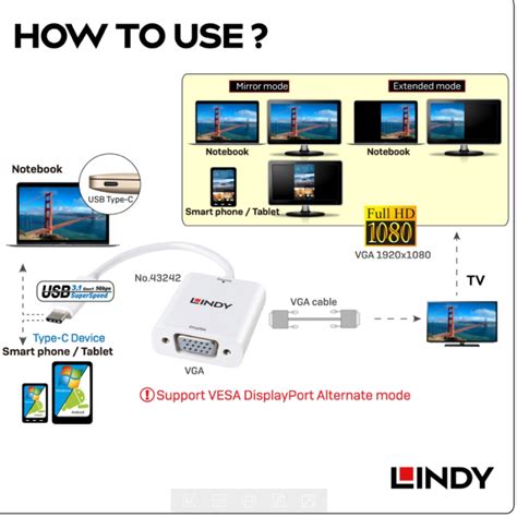 德国lindy Usb 3 1 Type C转vga高清适配器转接头转接器 虎窝淘