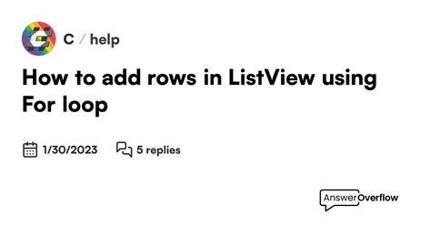 How To Add Rows In Listview Using For Loop C