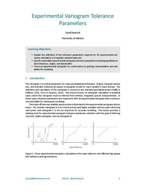 Experimental Variogram Tolerance Parameters Learning Objec Ves Pdf