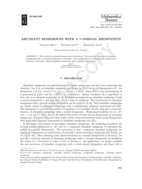 Pdf Abundant Semigroups With A Normal Idempotent