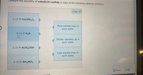 Solved Compare The Solubility Of Cobalt Ii Sulfide In Each