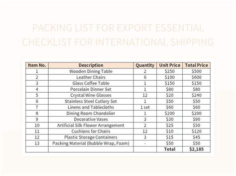 Free Packing List Templates For Google Sheets And Microsoft Excel Slidesdocs
